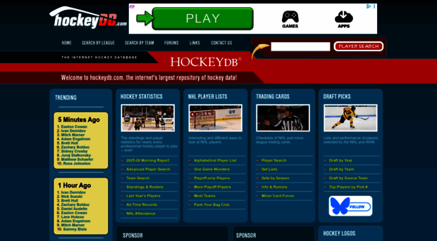 hockeydb.com... Hockeydb.com - Hockey Statistics and History for the NHL and.... Реформал.